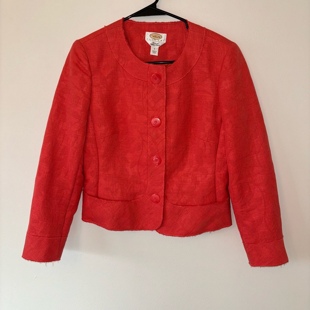 Talbots Coral Italian Fabric Damask Floral Blazer Siz… - Gem